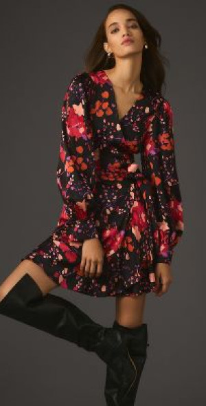 Hutch - Long-Sleeve Ruffle Wrap Mini Dress