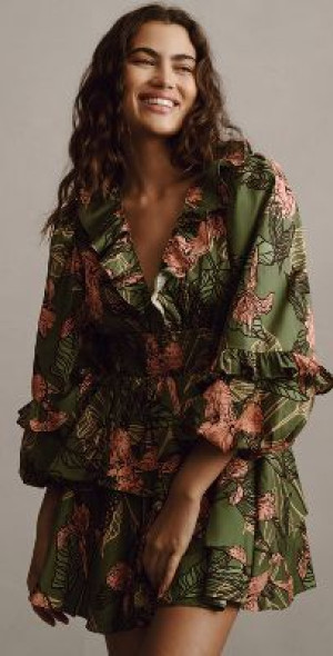 Hutch - Long-Sleeve V-Neck Ruffle Mini Dress