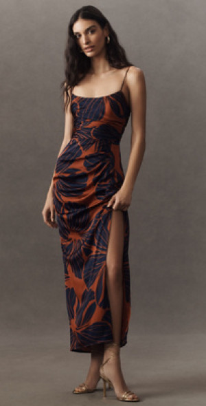 Hutch - Luxe Sleeveless Ruched Side-Slit Satin Maxi Dress