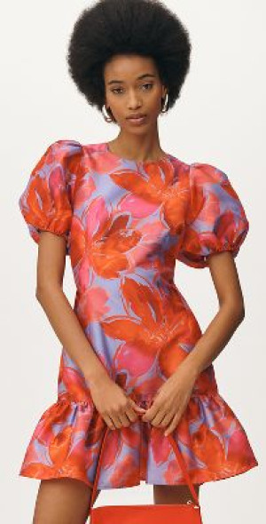 Hutch - Puff-Sleeve Ruffled Shift Mini Dress