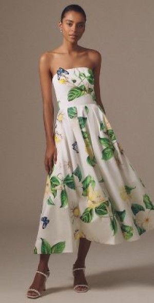 LEO LIN - Lynn Strapless Bustier Appliqué A-Line Midi Dress