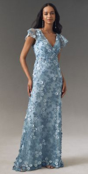 Mac Duggal - Flutter-Sleeve Formal Appliqué Maxi Dress