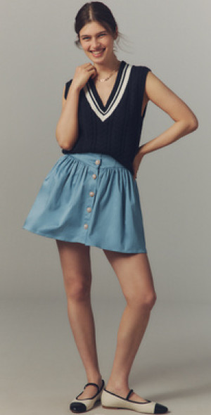 Maeve - Basque-Waist Buttondown Mini Skirt