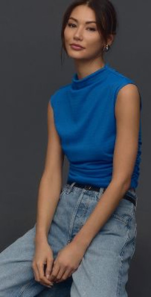 Maeve - Mock-Neck Textured Muscle Tee