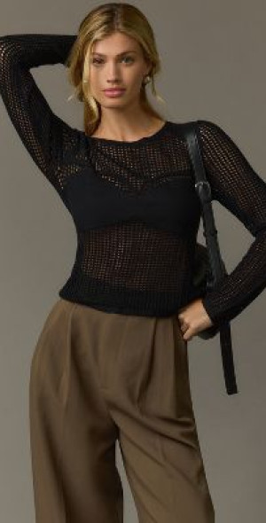 Maeve - Open-Stitch Mesh Sweater By in Black Size XXS