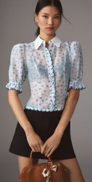 Maeve - Puff-Shoulder Collared Slim Blouse