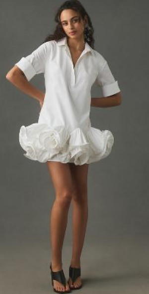 Maeve - Short-Sleeve Collared 3D Ruffle Mini Dress