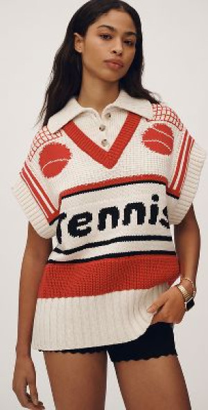 Maeve - Tennis V-Neck Button-Up Twofer Sweater Vest