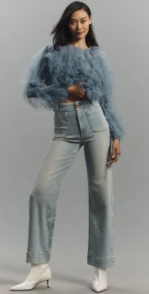 Maeve - The Colette Cropped High-Rise Wide-Leg Jeans by : Rhinestone ...