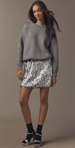 Mare Mare - Long-Sleeve Knit Sequin Twofer Mini Dress