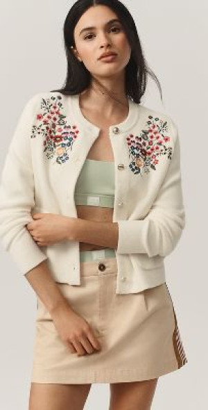 NVLT - Button-Front Embroidered Knit Lady Jacket