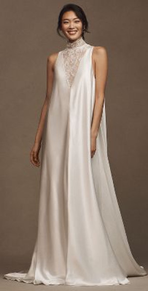 OUMA - Thierry High-Neck French Lace & Bias-Cut Satin Wedding Gown