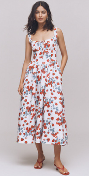 Reformation - Balia Linen Sleeveless Basque-Waist Midi Dress