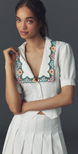 RIXO - Zinia Floral Cutwork Button-Front Blouse