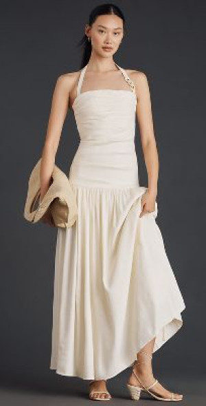 Shona Joy - Hadley Linen Blend Draped Halter Maxi Dress