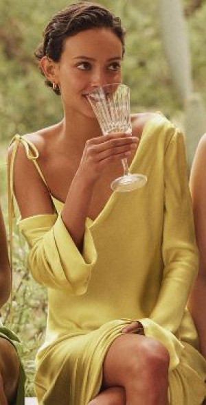 Shona Joy - Sofia Asymmetrical Long-Sleeve Satin Maxi Dress