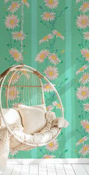 Sunday Social Club - Daisy Striped Grasscloth Wallpaper
