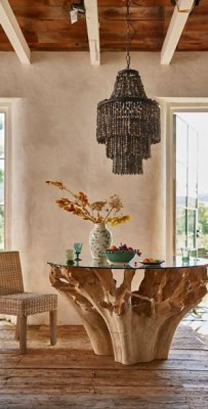 Terrain - Glass Top Teak Root Dining Table