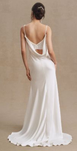 Watters - Garance Cown-Neck Satin Sheath Wedding Gown