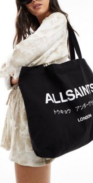 AllSaints - Underground unisex acid tote bag in black