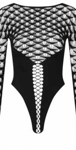 Ann Summers - captive crotchless bodysuit with fan print in black