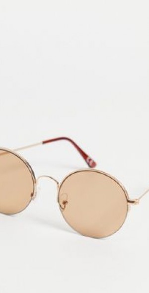 ASOS DESIGN - 70s round sunglasses with light brown lens in gold