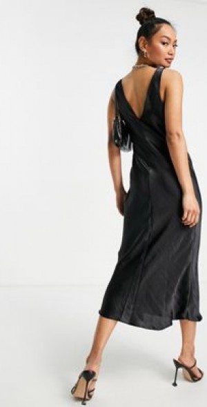ASOS DESIGN - bias cut satin midi slip dress with soft v neckline ...