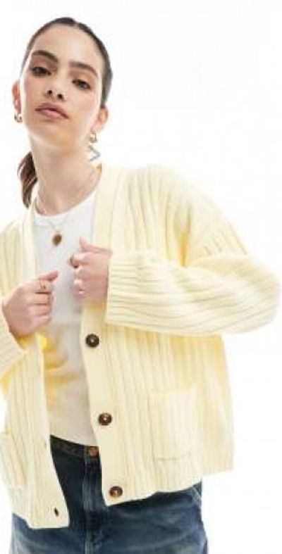 ASOS DESIGN - boxy longline ribbed cardigan in buttermilk-Yellow