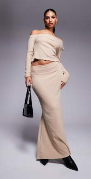 ASOS DESIGN - brushed rib fishtail maxi skirt in stone - part of a set ...