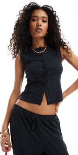 ASOS DESIGN - button through eyelet tank in black - part of a set