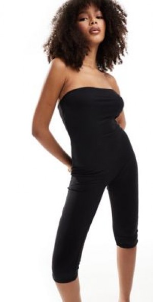 ASOS DESIGN - capri legging bandeau jumpsuit in black