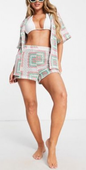 ASOS DESIGN - crochet mosaic beach shorts - part of a set-Multi