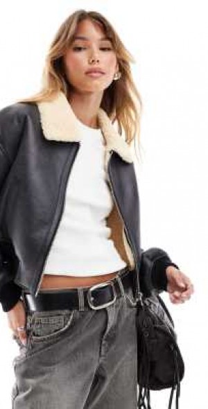 ASOS DESIGN - cropped flight jacket in black