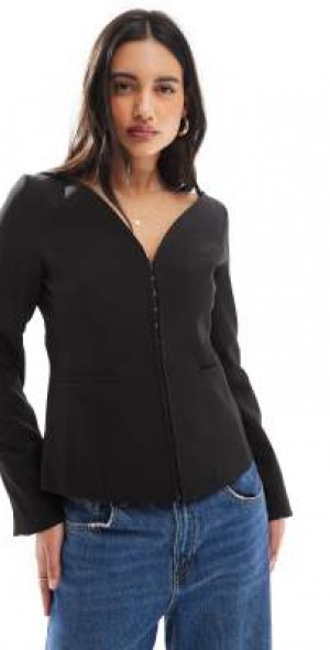 ASOS DESIGN - curved front tailored jacket in black