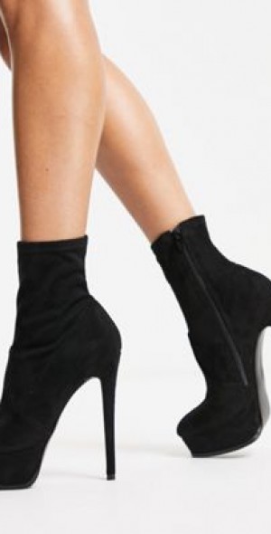 ASOS DESIGN - Eclectic high-heeled platform boots in black micro