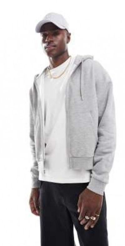 ASOS DESIGN - essential boxy oversized zip up hoodie in heather gray
