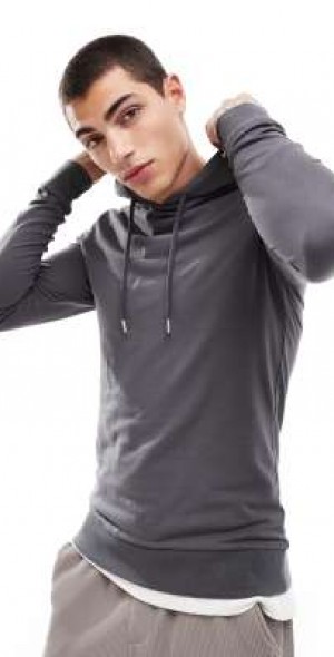 ASOS DESIGN - essential muscle fit hoodie in charcoal-Gray