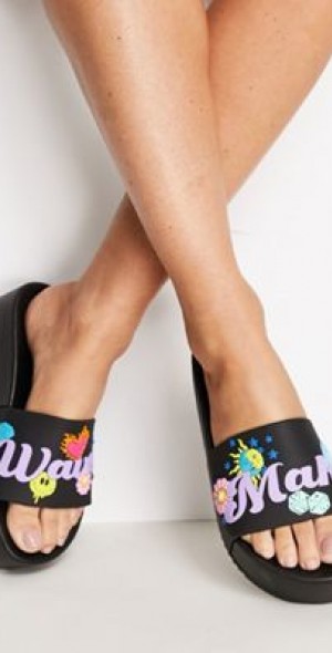 ASOS DESIGN - Flirty flatform make waves pool sliders in black