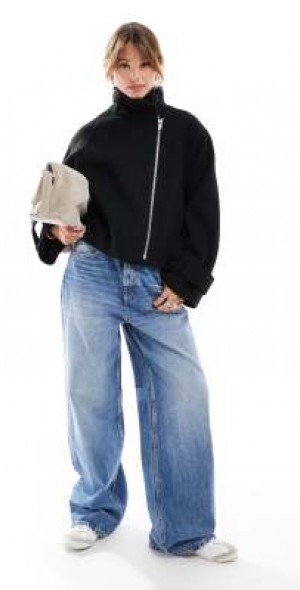 ASOS DESIGN - funnel neck formal biker jacket in black