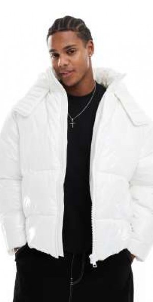 ASOS DESIGN - hi-shine puffer jacket in white