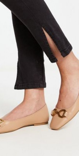 ASOS DESIGN - Leighton square toe ballet flats in beige-Neutral