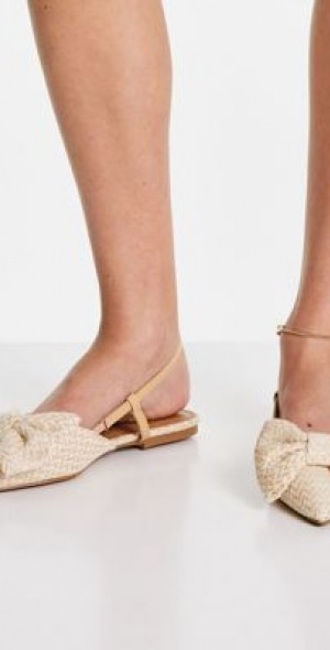 ASOS DESIGN - Lido bow ballet flats in natural-Neutral