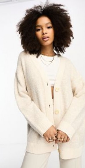 ASOS DESIGN - longline boyfriend cardigan in textured stitch in cream-White