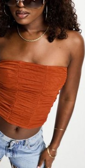 ASOS DESIGN - mesh bustier corset in rust-Red