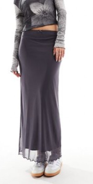 Asos Design Mesh Midi Skirt In Charcoal Gray