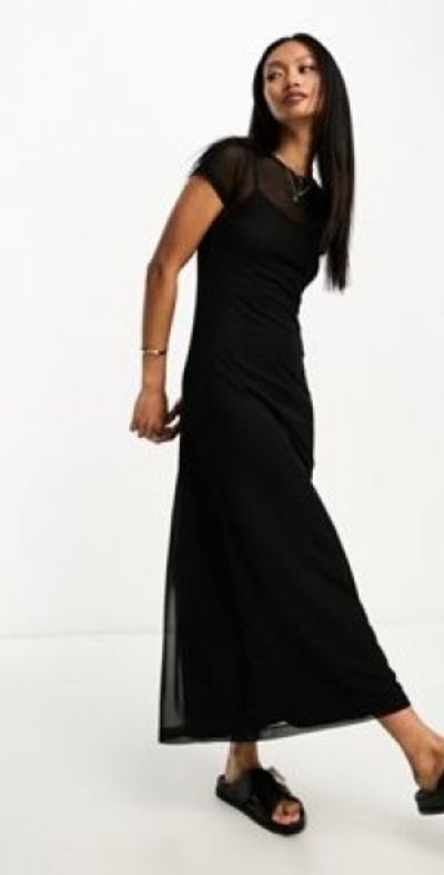 ASOS DESIGN - mesh T-shirt maxi dress in black