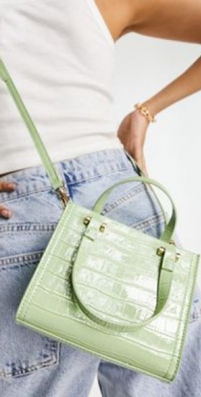 ASOS DESIGN - mini croc tote bag with top handle and detachable ...