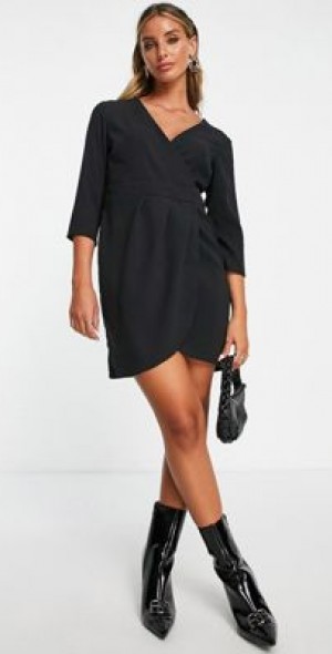 ASOS DESIGN - mini dress with wrap skirt in black