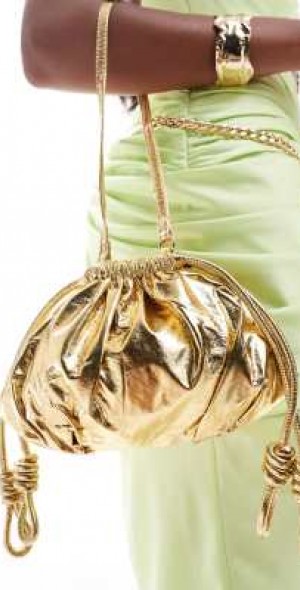 ASOS DESIGN - mini metallic drawstring clutch in gold