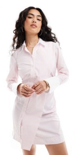 ASOS DESIGN - mini shirt dress with side ruching detail and contrasting ...